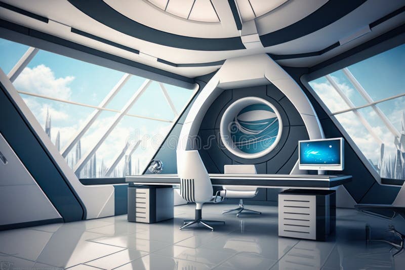 Futuristic Workspace Digital Art Style, Generative Ai Stock ...
