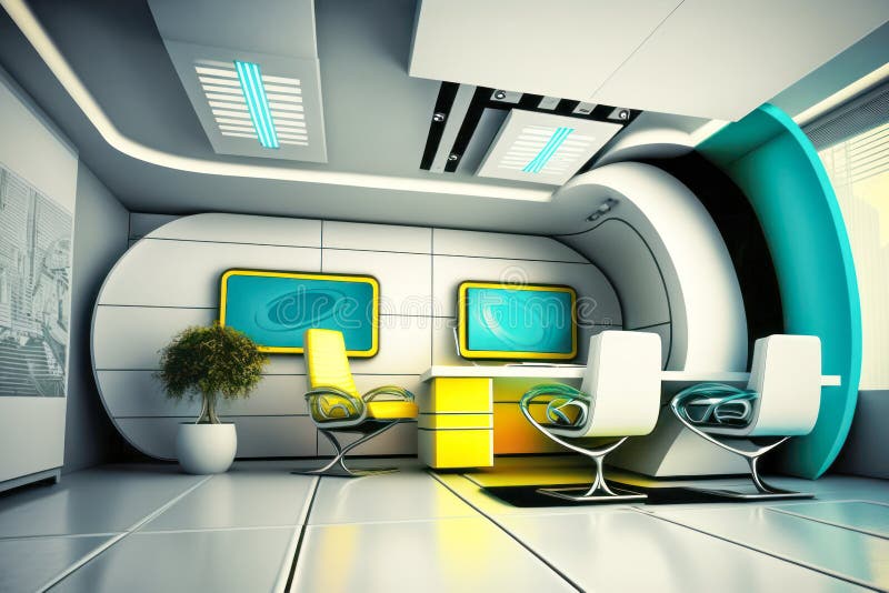 Futuristic Workspace Digital Art Style, Generative Ai Stock ...