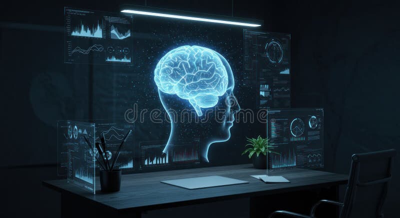 Futuristic Workspace with Digital Brain Interface for Artificial Intelligence Research ...