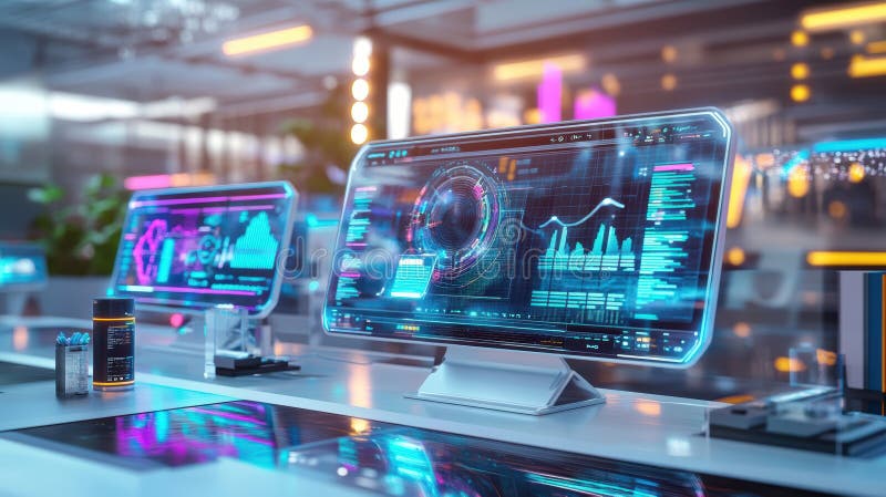 Modern Data Analytics Workspace With Multiple Monitors Displaying Code And Graphs In A Tech 5596