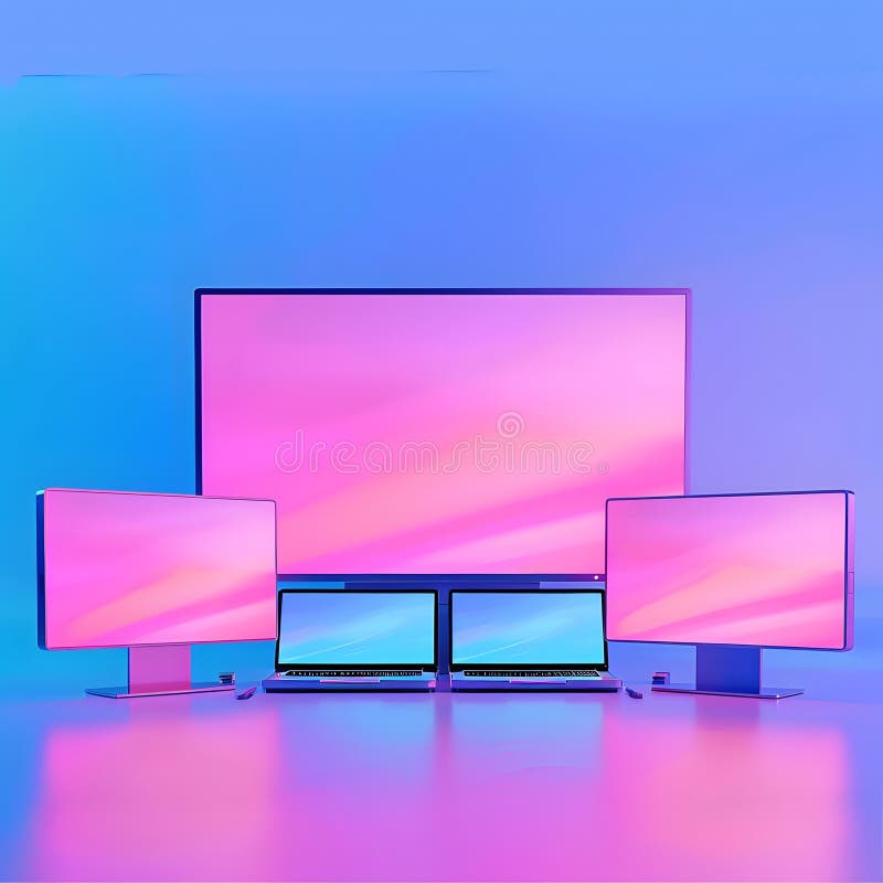 Futuristic Workspace Featuring Multiple Monitors, Laptops, and Sleek ...