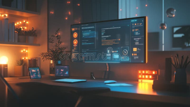 AI-Generated Tech Workspace Stock Illustration - Illustration of ...