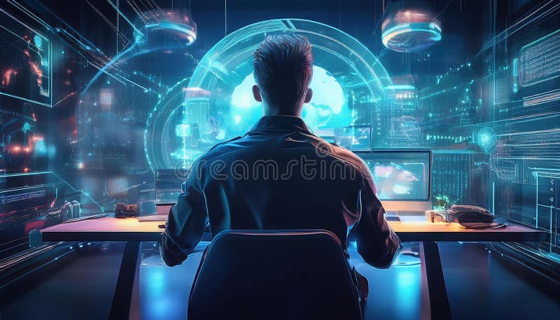 Futuristic Workspace with Holographic Interfaces, Young Creator ...