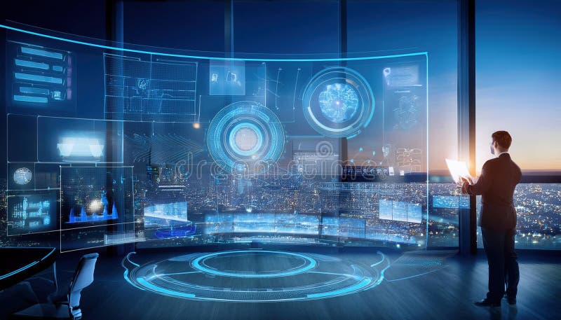 Futuristic Workspace with Holographic UI, Real Time Task Updates, and ...