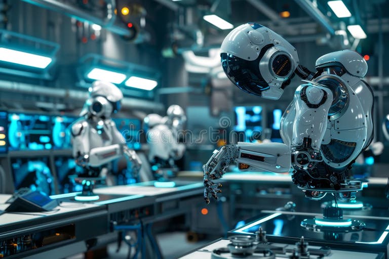 Futuristic Workspace with Robotic Assistance for Advanced Operations in ...