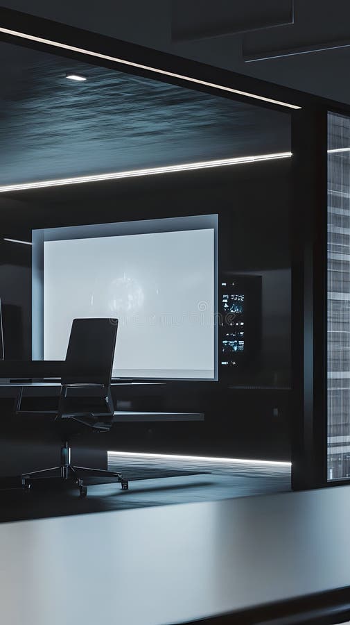 Innovative Futuristic Workspace with Ambient Lighting and Interactive ...