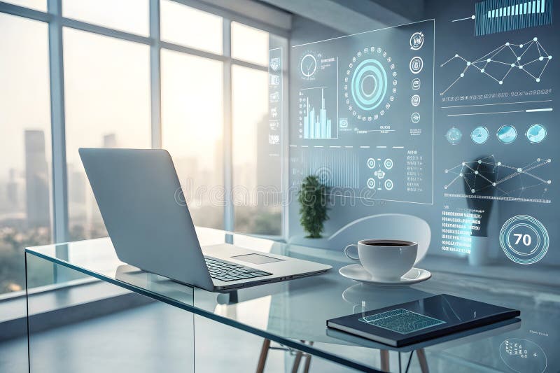 Futuristic Workspace a Sleek, Minimalist Office Setup with a Laptop ...