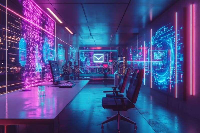 Futuristic Workspace with Vibrant Neon Lights. a Sleek Digital ...