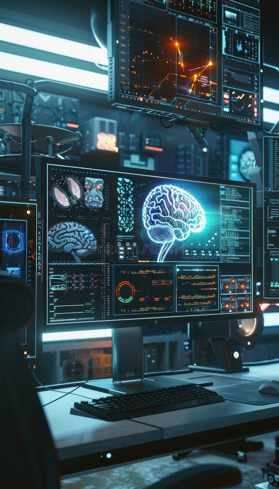 Futuristic Workstation with Neural Data Interfaces for High-Tech Productivity and Visualization ...
