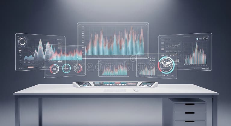 Futuristic Data Analysis Workstation Stock Illustration - Illustration ...