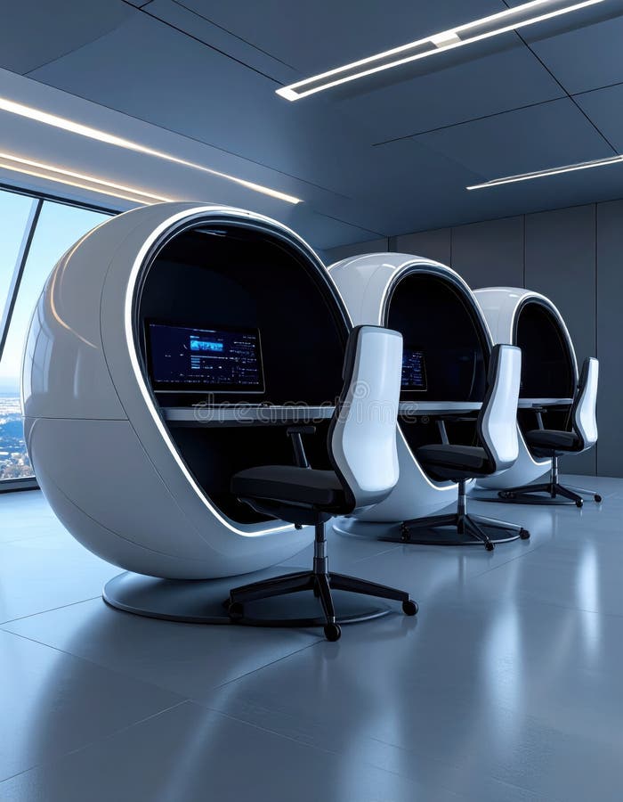 Futuristic Workstations in a Sleek Office Stock Image - Image of ...