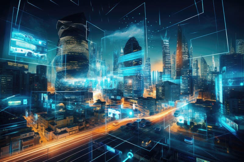 Futuristic World of the Future. Illustration of a City Using High Tech Technology Stock ...