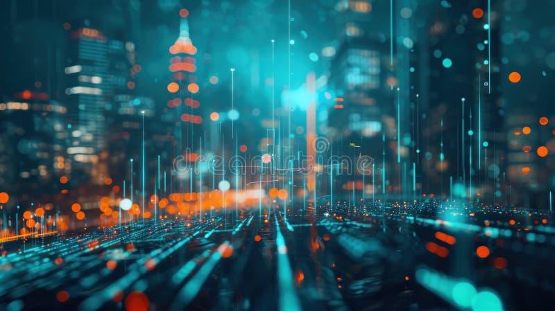 A Futuristic World with a Graph and Charts on Top Stock Illustration ...