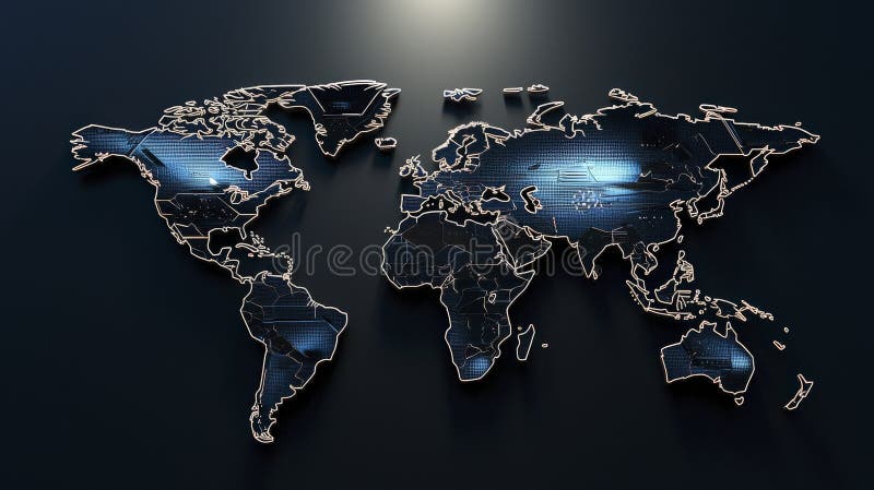 Futuristic World Map without Borders Digital Artwork Global Concept ...