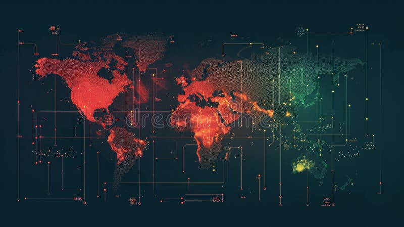 Futuristic World Map with Data Visualization Elements Stock Image ...