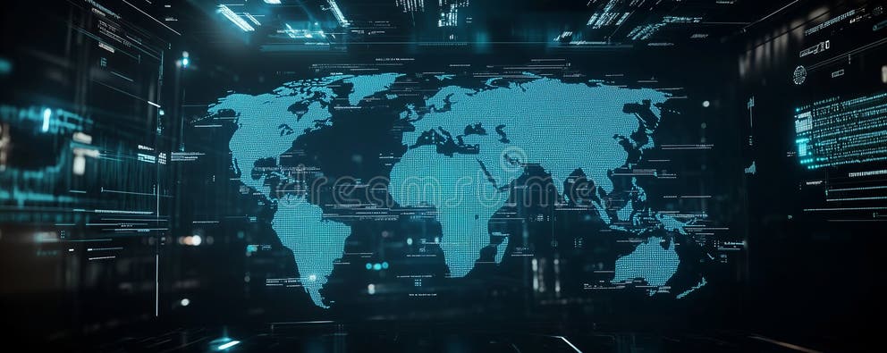 Futuristic World Map Design with Digital Elements Showcasing Advanced ...
