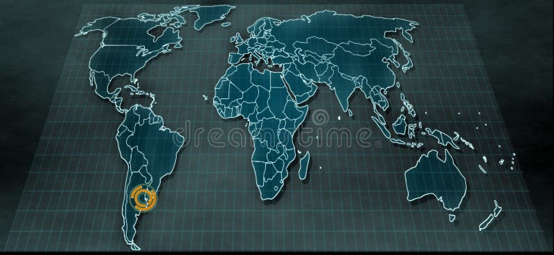 Futuristic World Map in Digital Display with Highlight on Buenos Aires ...