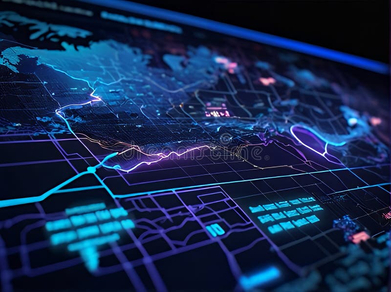 Futuristic World Map Displaying Digital Network Connections and Data Visualization Stock Image ...