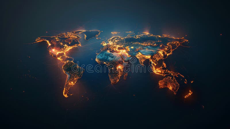 Futuristic World Map Illuminated on Dark Background Symbolizing ...