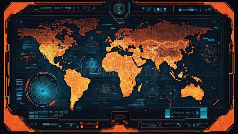 Futuristic World Map Interface, Global Surveillance System, Digital ...