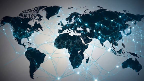 Futuristic World Map with Light. Concept Illustration of Internet ...