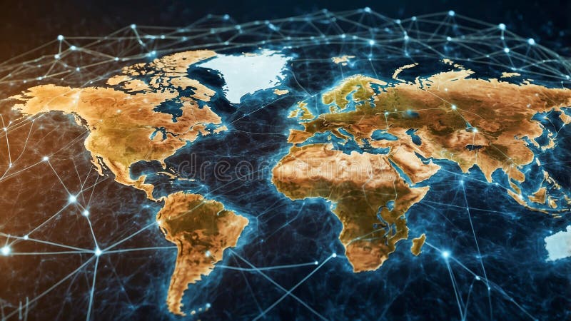 Futuristic World Map with Light. Concept Illustration of Internet ...