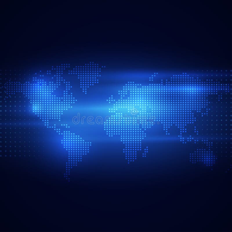 Futuristic World Map Technology Concept on Motion Flow Background Stock ...