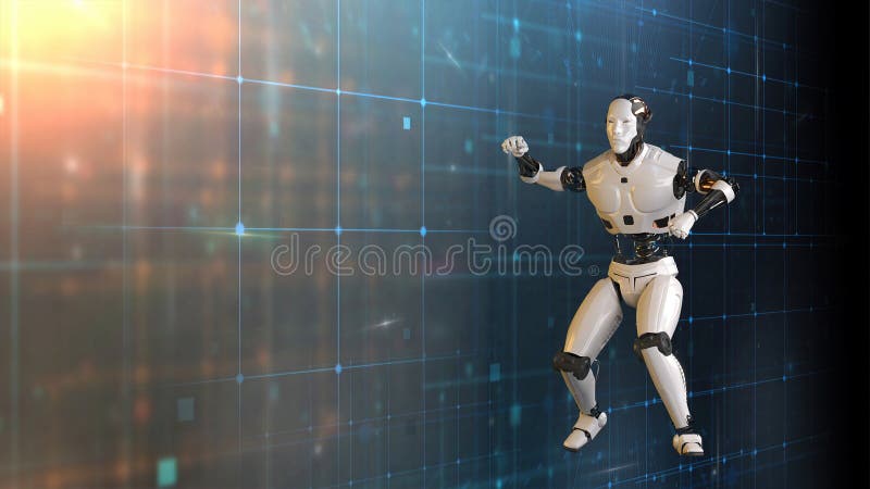 Futuristic World Robots are Running. Presentation of Technology with ...