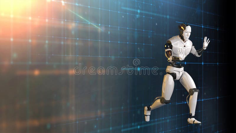 Futuristic World Robots are Running. Presentation of Technology with ...