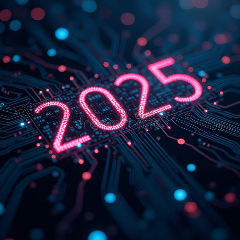 Futuristic 2025 Year, Glowing Neon Digits on Digital Circuit Board. Concept Generated AI Stock ...