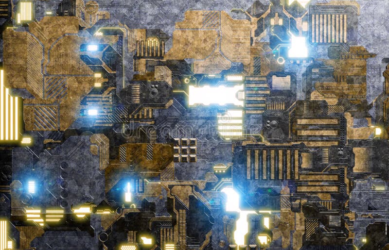 Futuristic Yellow and Blue Tech Panel Background with Lots of Details ...