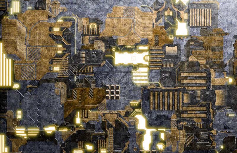 Futuristic Yellow and Blue Tech Panel Background with Lots of Details ...