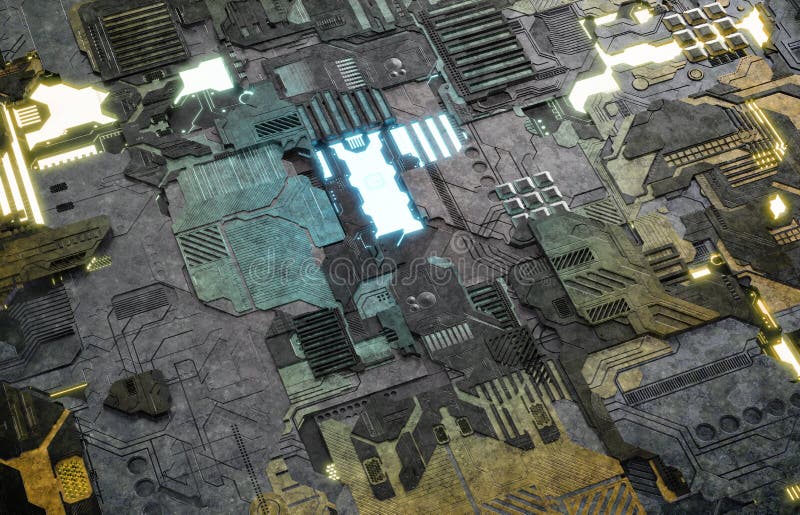 Futuristic Yellow and Blue Tech Panel Background with Lots of Details ...