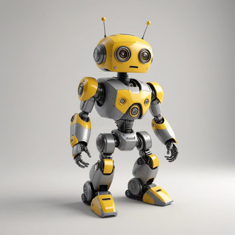 Futuristic Yellow and Grey Robot in Isolation Stock Illustration ...