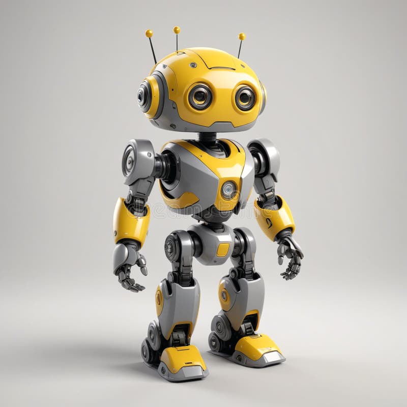 Futuristic Yellow and Grey Robot in Isolation Stock Illustration ...