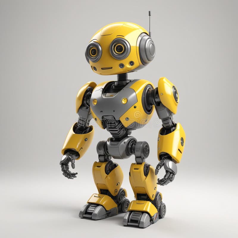 Futuristic Yellow and Grey Robot in Isolation Stock Illustration ...