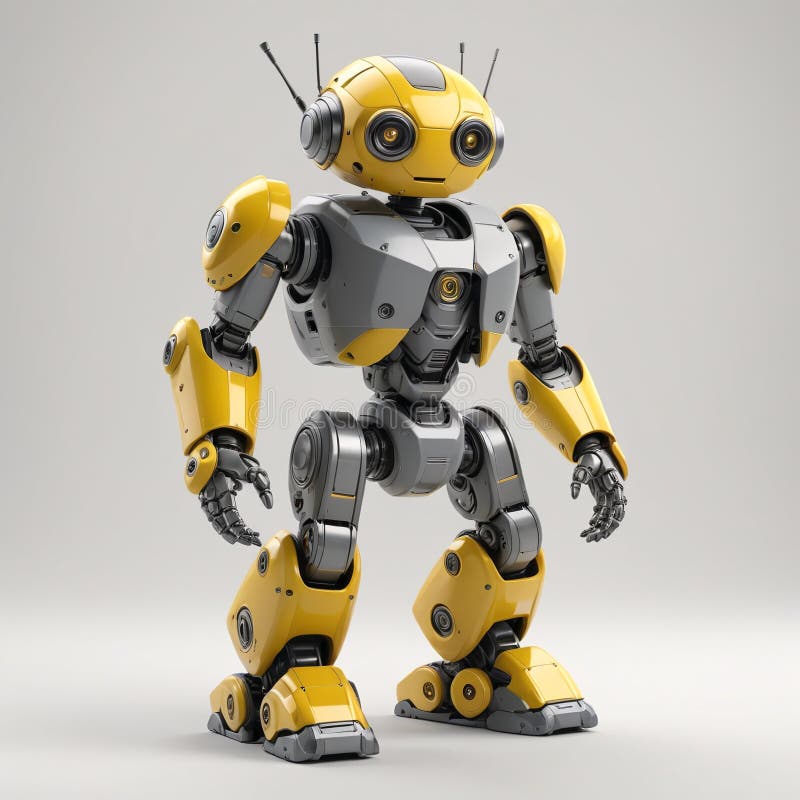 Futuristic Yellow and Grey Robot in Isolation Stock Illustration ...