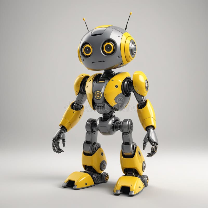 Futuristic Yellow and Grey Robot in Isolation Stock Illustration ...