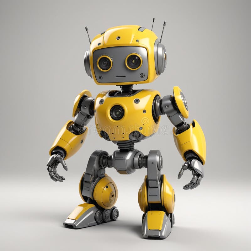 Futuristic Yellow and Grey Robot in Isolation Stock Illustration ...
