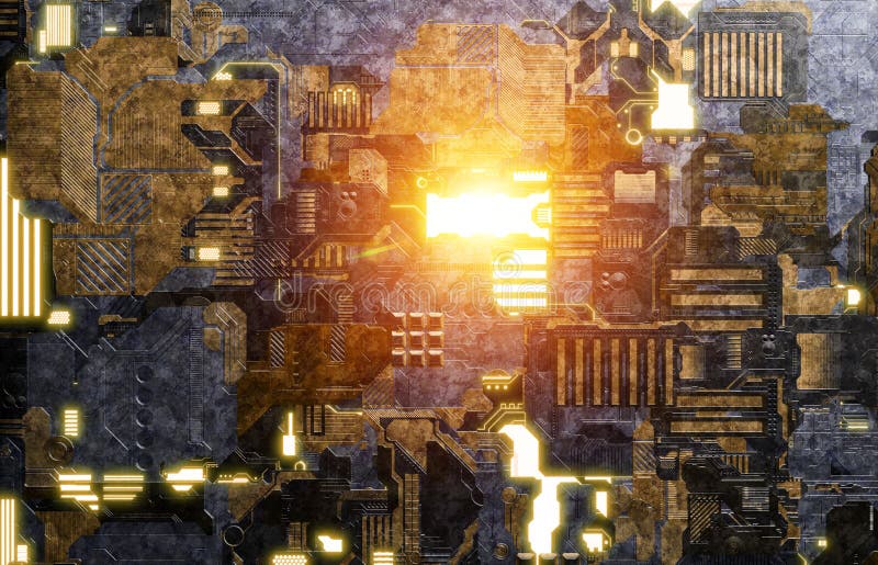 Futuristic Yellow and Orange Tech Panel Background with Lots of Details ...