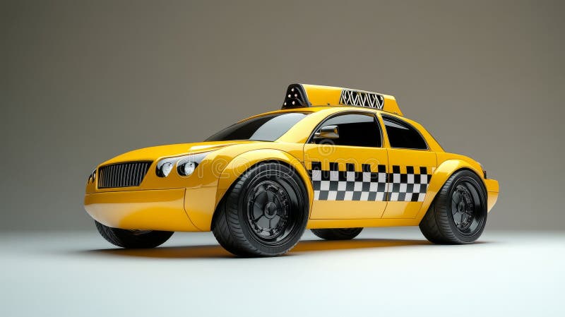 Futuristic Yellow Taxi 3D Render, Checkered Design, Transportation ...