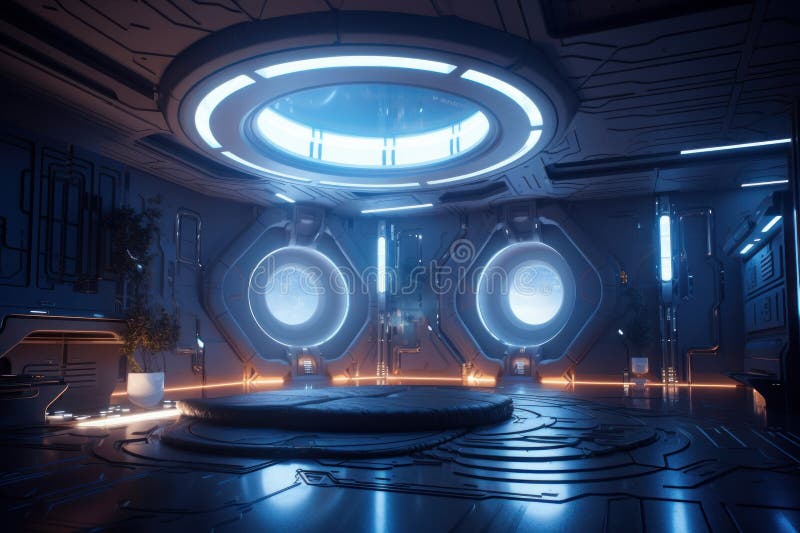 Futuristic Yoga Studio Environment Aboard a Spaceship Stock ...