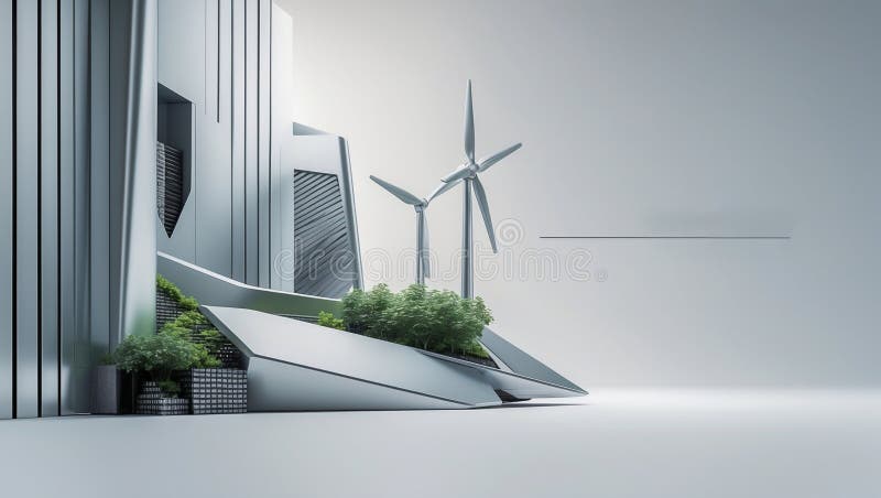 Futuristic Zero Carbon Architecture with Wind Turbines Stock ...