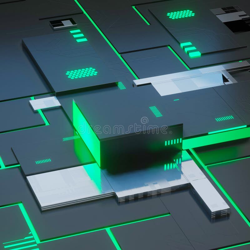 Futurstic Technology Cubes 3d Render Stock Illustration - Illustration ...