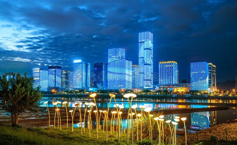 Fuzhou City, China, Night View Stock Photo - Image of financial ...