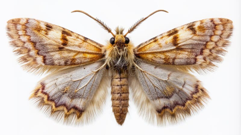 Fuzzy-bodied Moth with Feathery Antennae and Muted Wing Colors ...