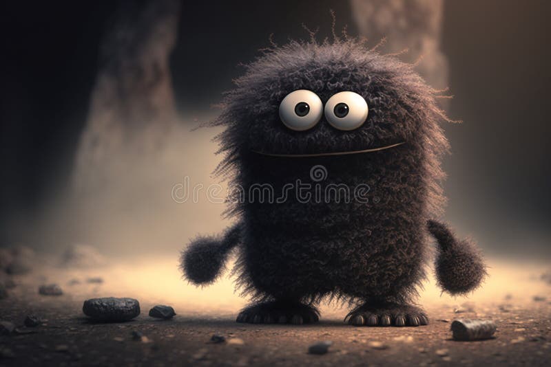 Fuzzy Coal Monster with Cartoon Eyes Having Fun Stock Illustration ...