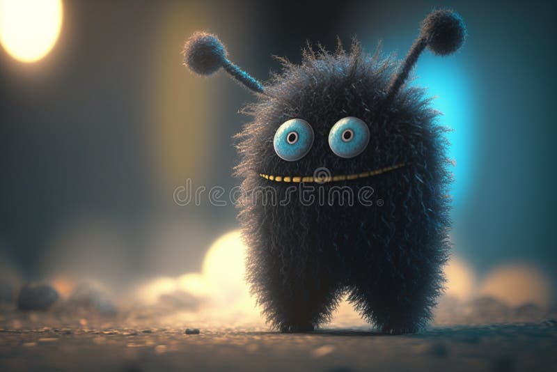 Fuzzy Coal Monster with Cartoon Eyes Having Fun Stock Illustration ...