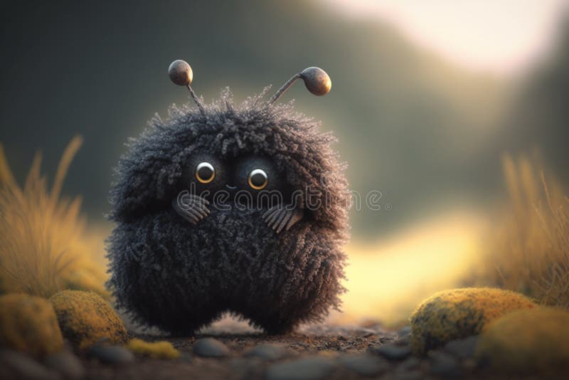 Fuzzy Coal Monster with Cartoon Eyes Having Fun Stock Illustration ...