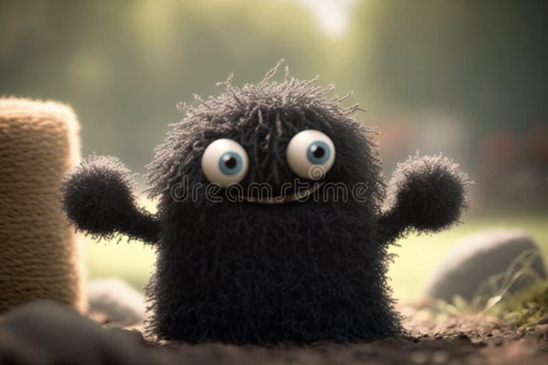 Fuzzy Coal Monster with Cartoon Eyes Having Fun Stock Illustration ...